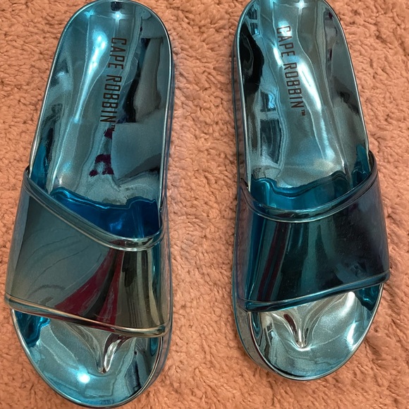 Cape Robbin | Shoes | Cape Robbin Blue Metallic Slides In Size 9 | Poshmark